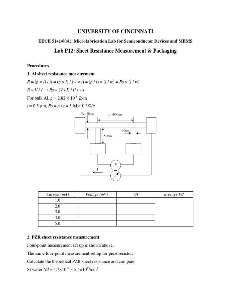 Sheet Resistance Measurement in Al and PZR | PDF | Science & Mathematics