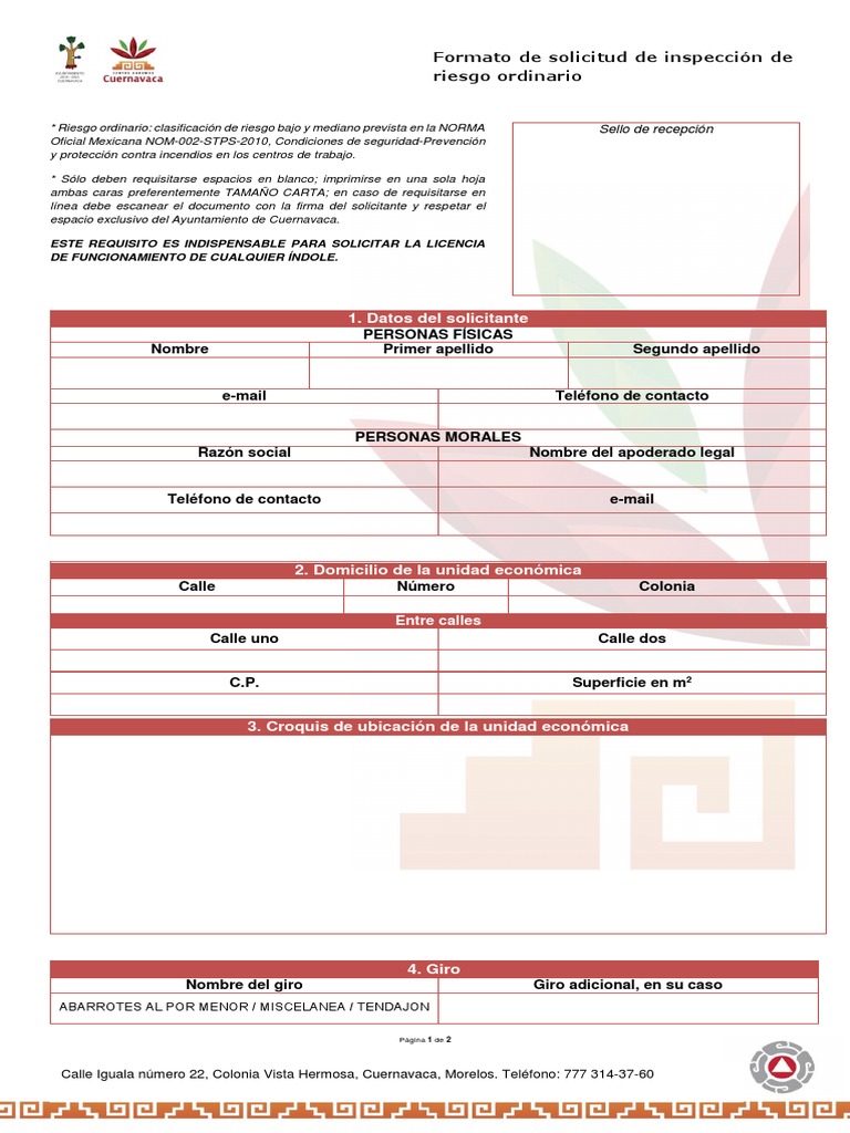 Formulario de Solicitud de Inspeccion de Riesgo Ordinario | PDF | Defensa Civil