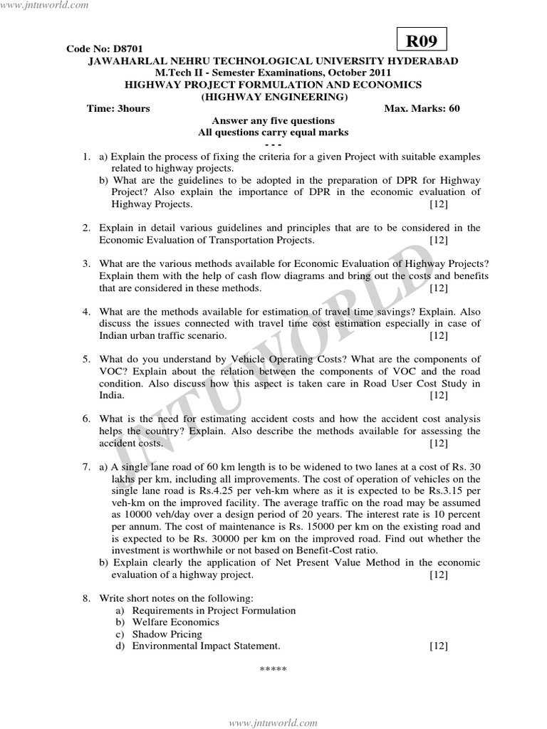 Highway Project Formulation & Economics Exam | PDF | Cost–Benefit ...