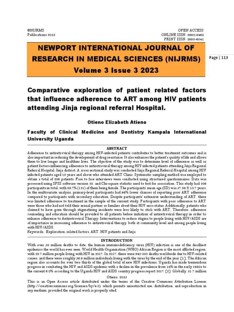 Comparative Exploration of Patient Related Factors That Influence Adherence To ART Among HIV ...