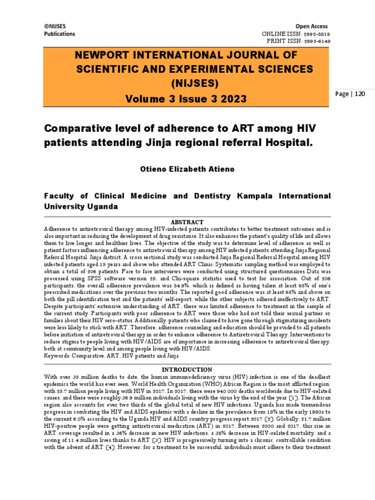 Comparative Level of Adherence To ART Among HIV Patients Attending ... Comparative Level of Adherence To ART Among HIV Patients Attending ...