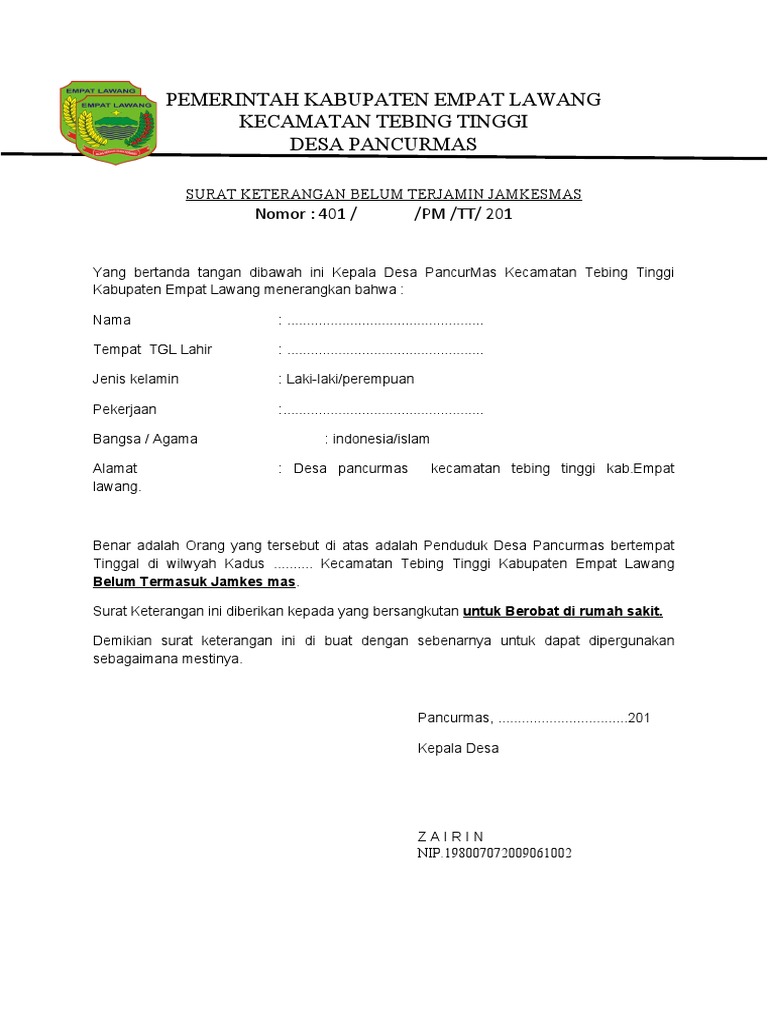 Surat Keterangan Jamkesmas | PDF | Memasak, Makanan, & Anggur