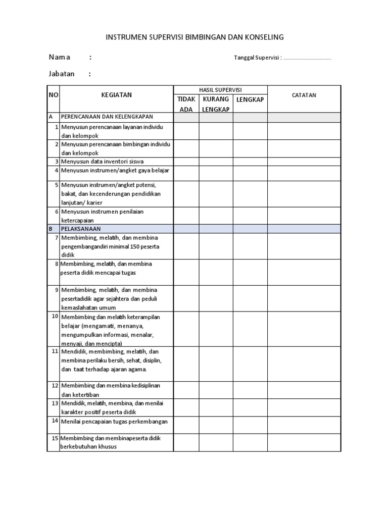 Instrumen Supervisi BK | PDF