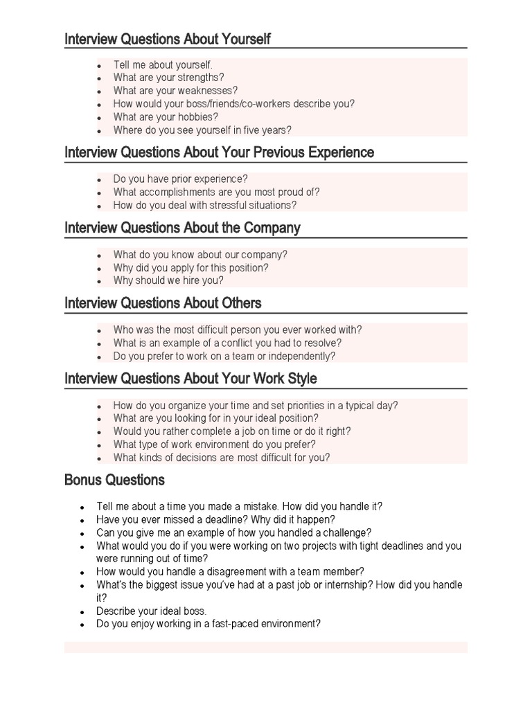 Interview Questions About Yourself | PDF