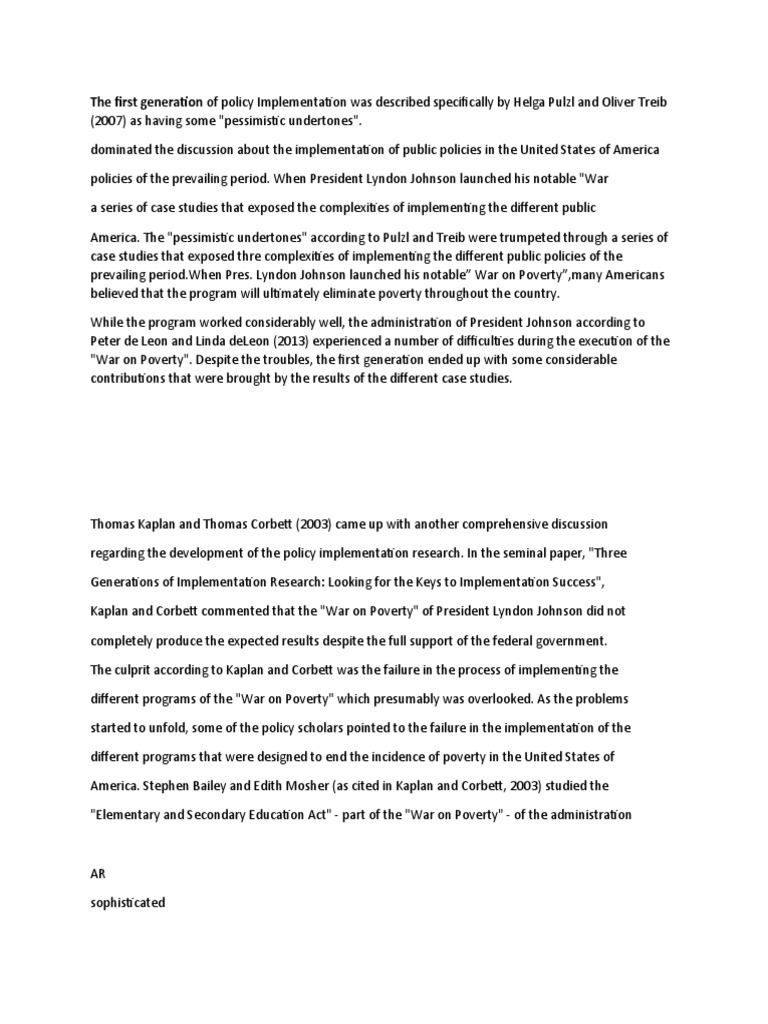 The First Generation of Policy Implementation Was Described ...