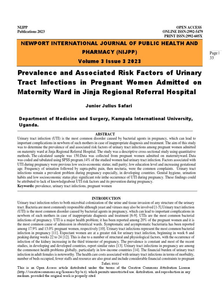 Prevalence and Associated Risk Factors of Urinary Tract Infections in ...