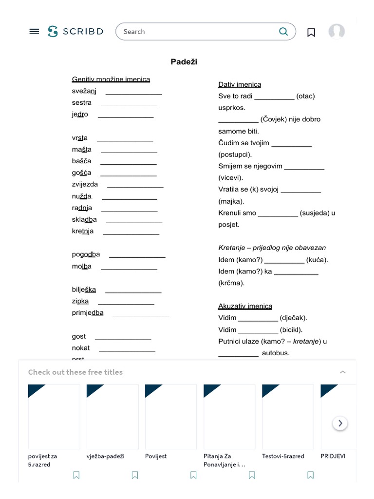 Padezi - Nastavni Listic Zadaci Neki _ PDF | PDF