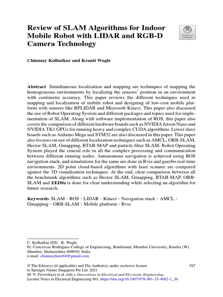 2021 - Review of SLAM Algorithms For Indoor Mobile Robot With LIDAR and RGB-D Camera - Kolhatkar ...