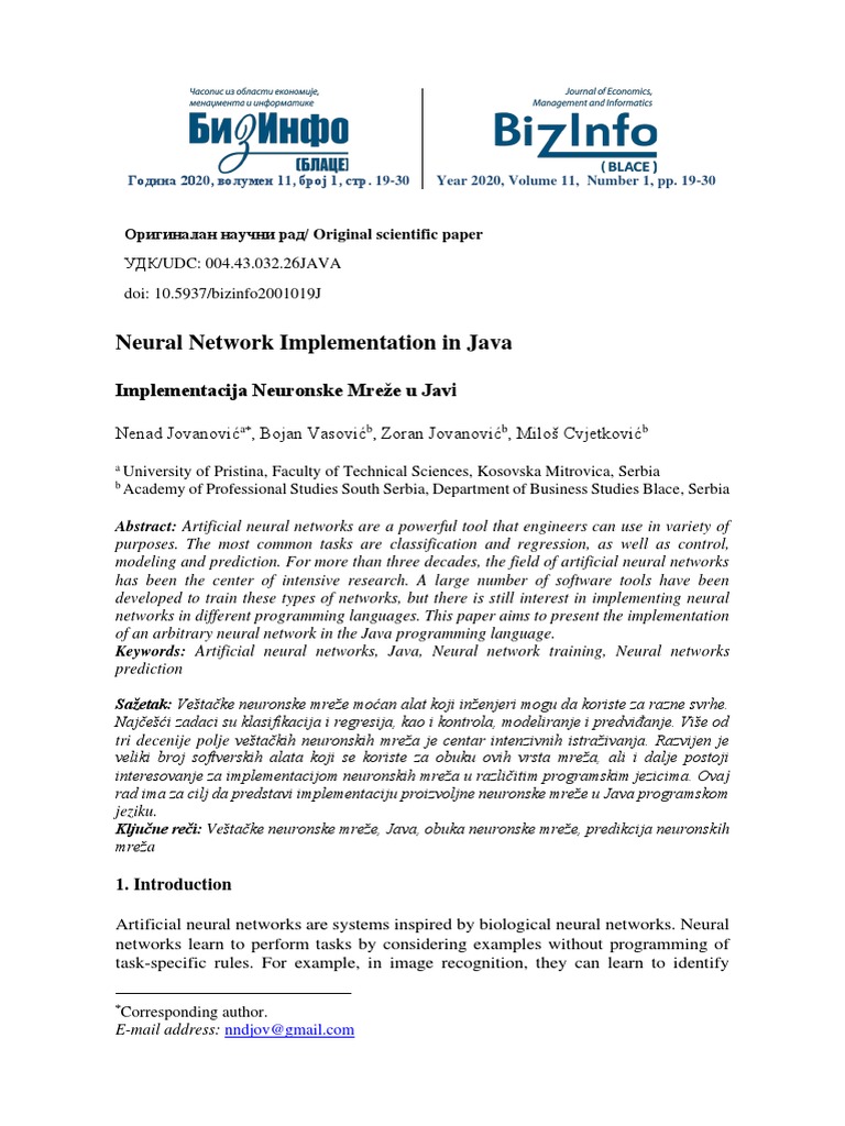Neural Network Implementation in Java | PDF | Artificial Neural Network | Applied Mathematics