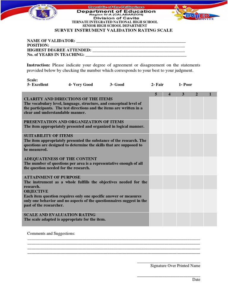 Survey Instrument Validation Rating Scale SHS 2023 | PDF | Psychology ...