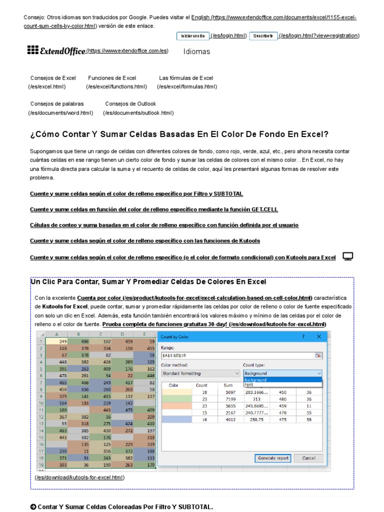 excel_¿Cómo contar y sumar celdas basadas en el color de fondo en Excel_ | PDF | Microsoft Excel ...