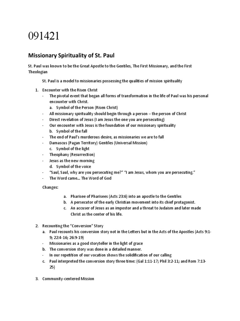 Missionary Spirituality of St. Paul | PDF | Paul The Apostle | Acts Of ...
