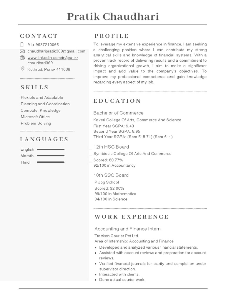 Pratik Chaudhari CV | PDF | Career & Growth | Business