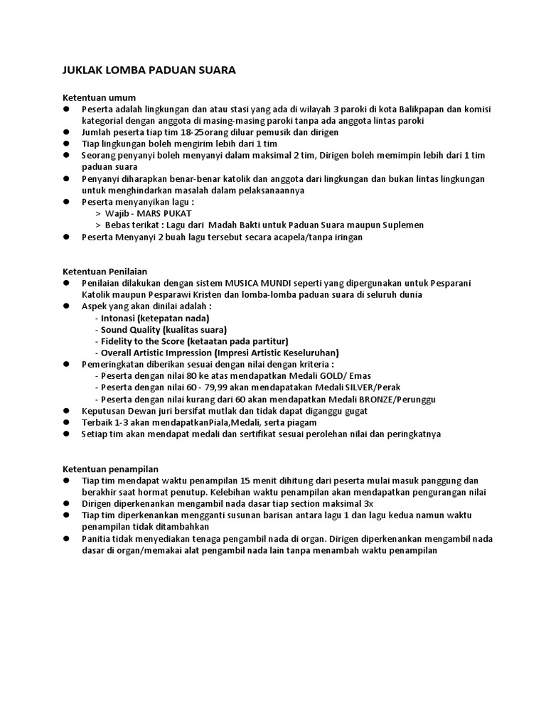 Juklak Lomba Paduan Suara | PDF