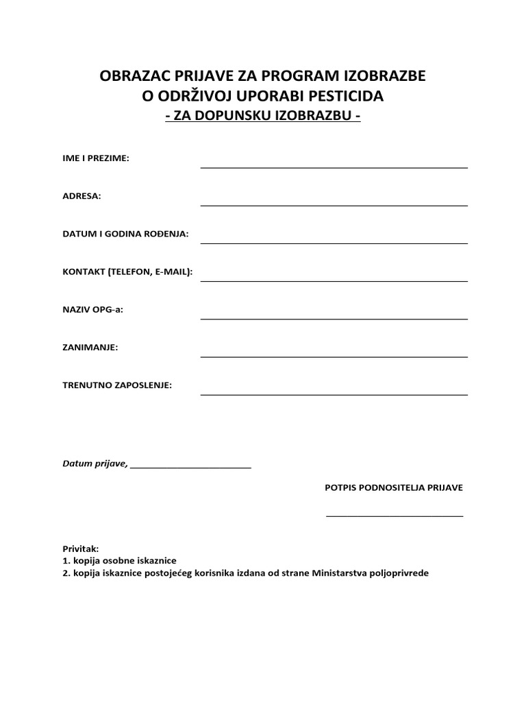 Obrazac Prijave | PDF
