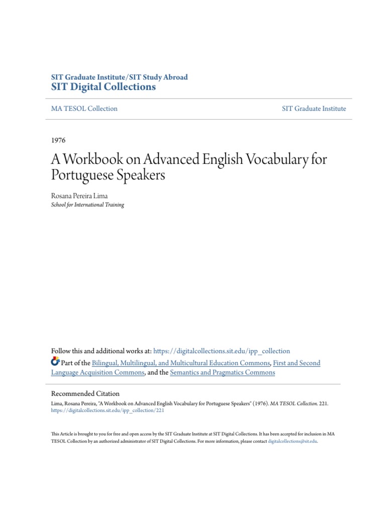 A Workbook On Advanced English Vocabulary For Portuguese Speakers | PDF