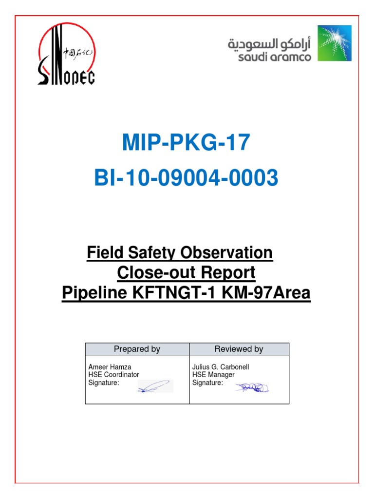 Sinopec - 17 Unsafe Trench Observation KFTNGT-1 KM-97Area Closeout ...