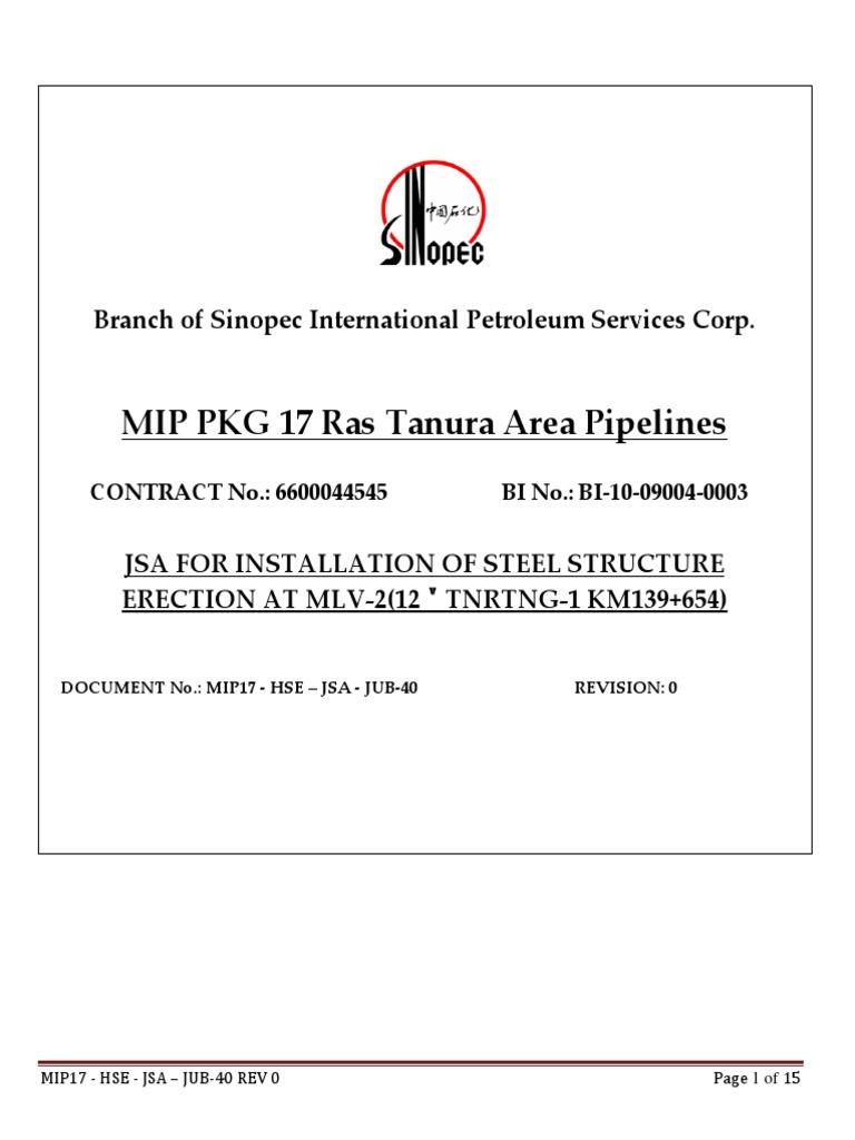 Mip17-Hse-Jsa-Jub-40 Jsa For Installation of Steel Structure | PDF | Crane (Machine) | Personal ...