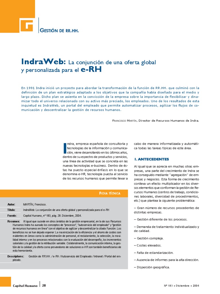 IndraWeb: Innovación en e-HR y e-Business | PDF | Gestión de recursos ...