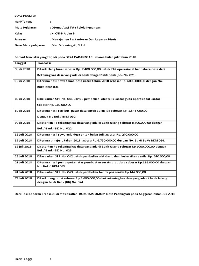 Soal Praktek Otkp a Dan b 2023 Pas Genap | PDF