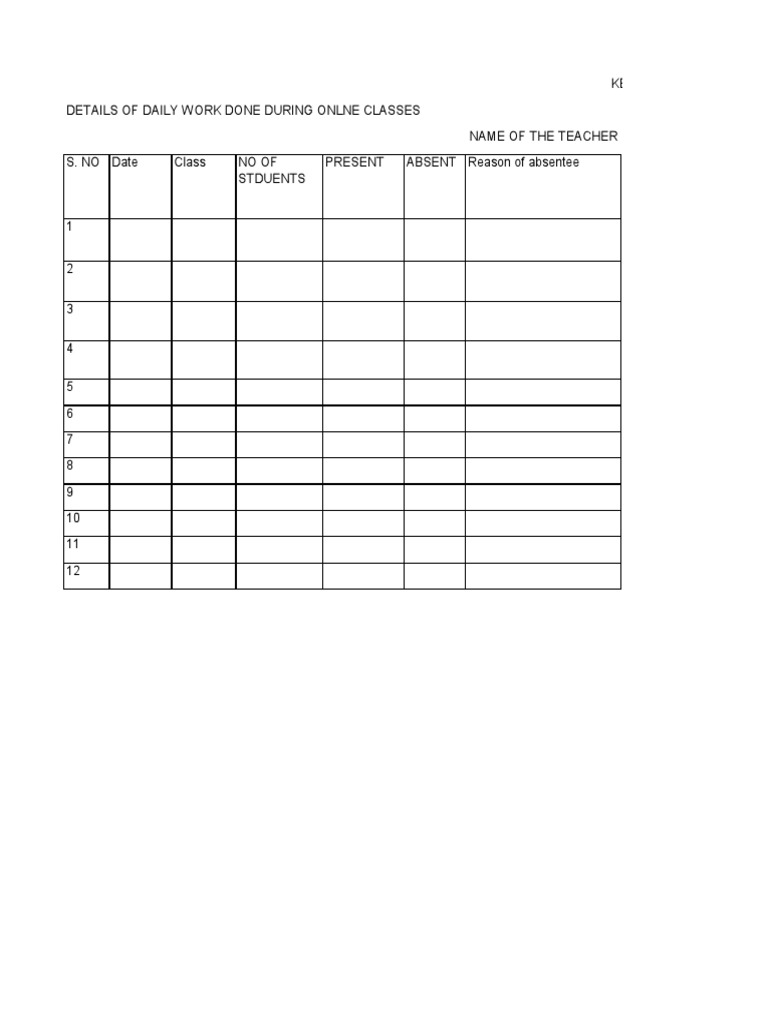 Daily Diary Record Kv No 2 Jrc Pdf