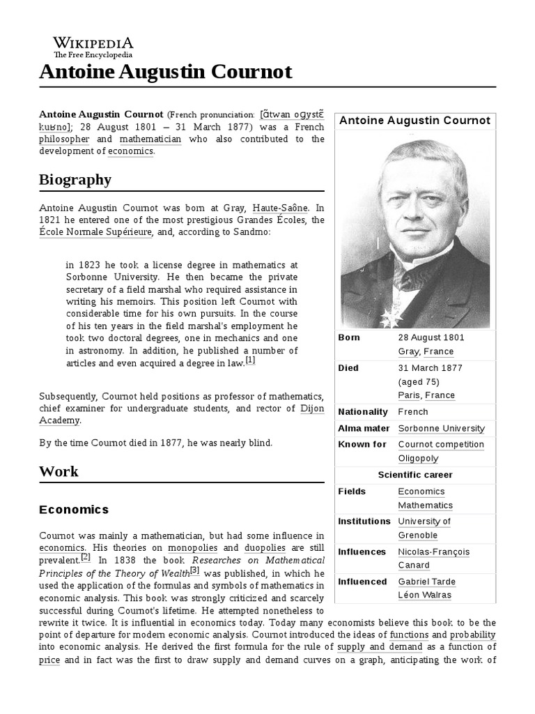 Antoine Augustin Cournot | PDF | Economics | Mathematics