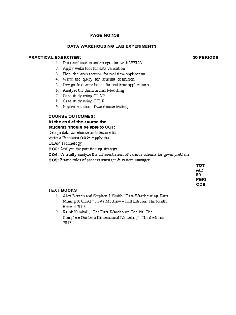 Data Warehousing Lab Experiments | PDF | Art | Computers