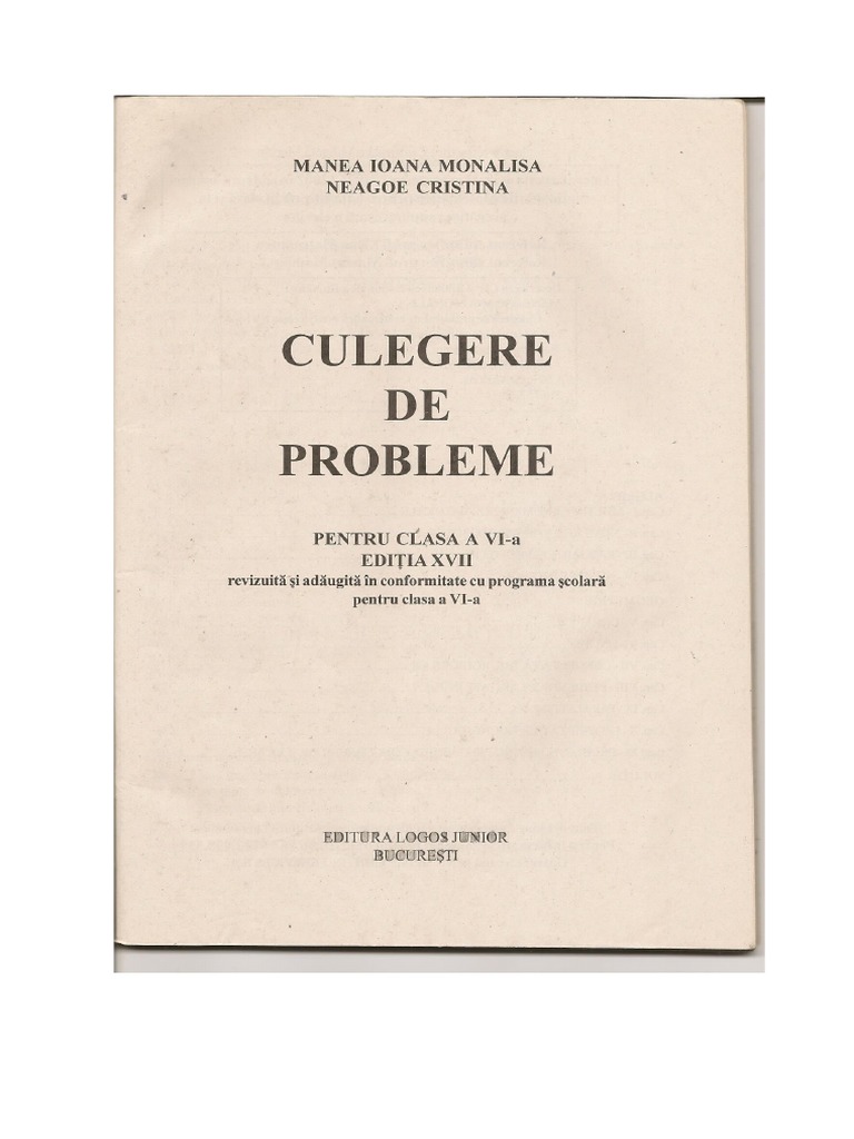 Culegere Matematica Puisor Clasa 6 | PDF
