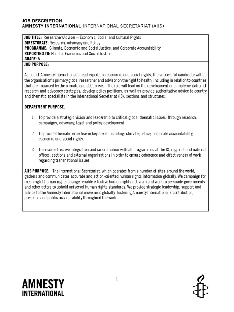 JD Researcher Adviser ESCR 4 July 2023 | PDF | Amnesty International ...