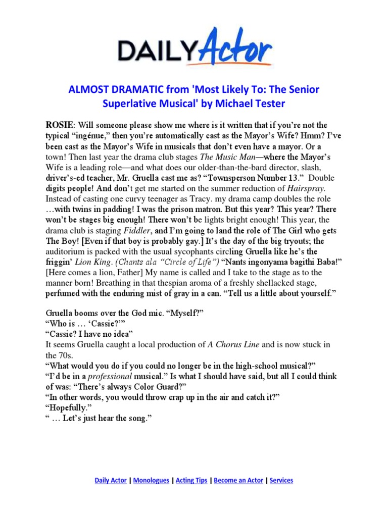 High School Musical Monologue: Rosie | PDF