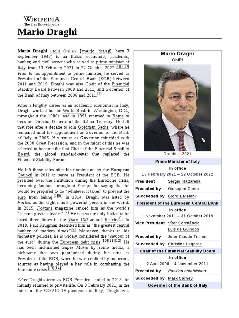 Mario Draghi | PDF | European Central Bank | Government