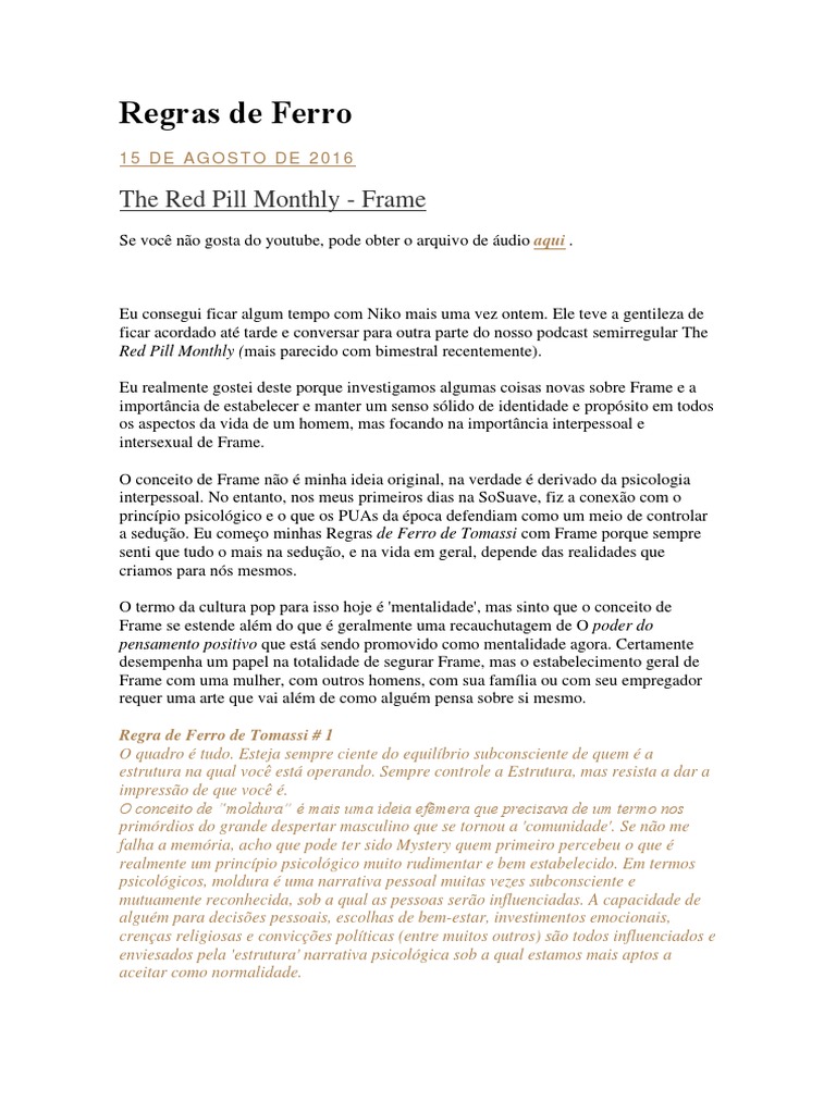 Regras de Ferro Rollo Tomassi | PDF | Sociologia | Relação sexual