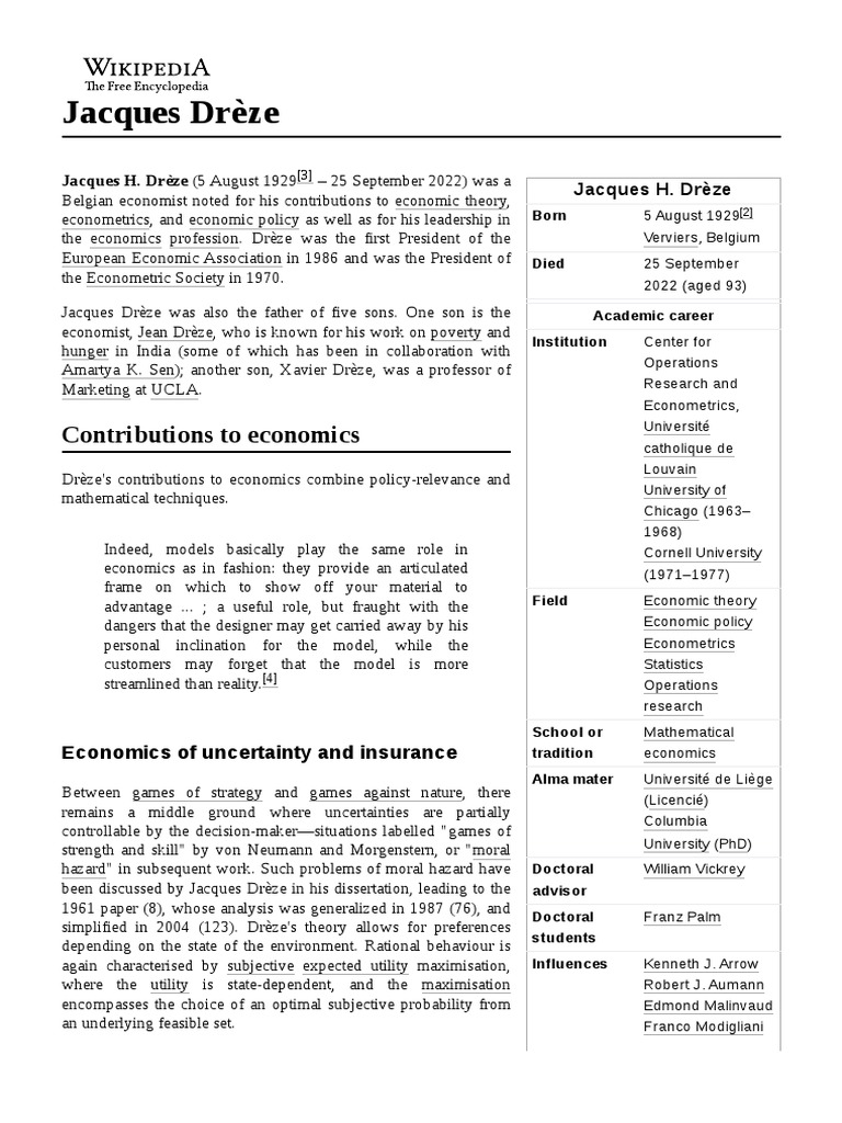 Jacques Drèze | PDF | Economies | Economics