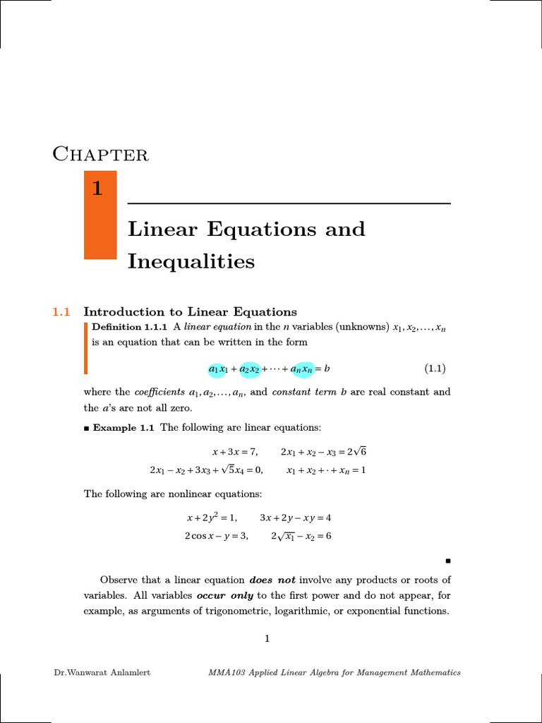 MMA103 Chapter 3 Linear Equation | PDF | Equations | System Of Linear Equations