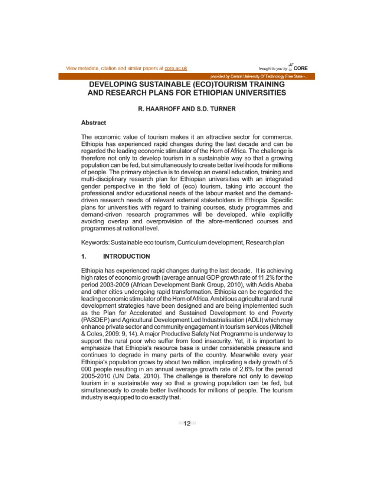 Developing Sustainable (Eco) Tourism Training and Research Plans For ...