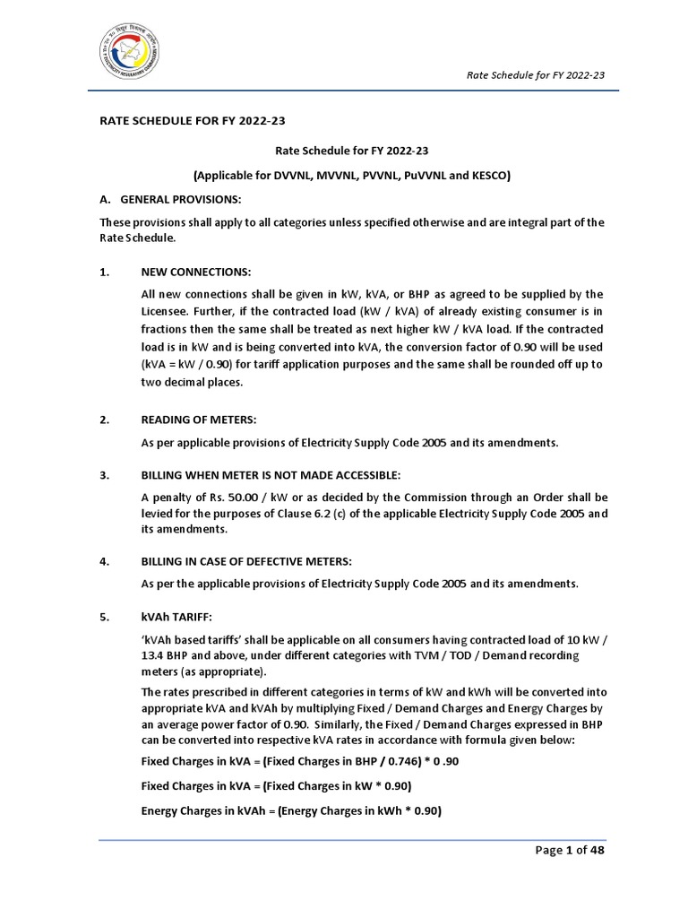 Rate Schedule For FY 2022-23 | PDF | Interest | Economies