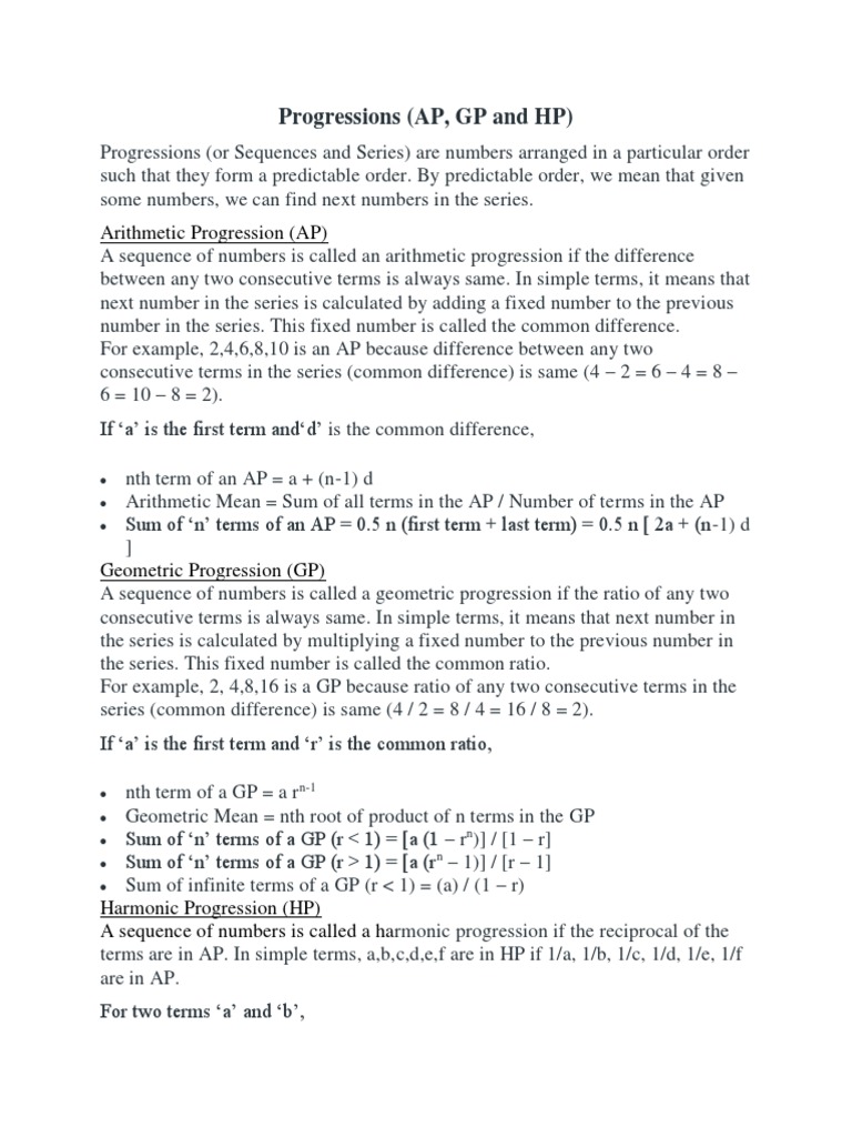 Progressions AP GP HP | PDF | Mean | Mathematics