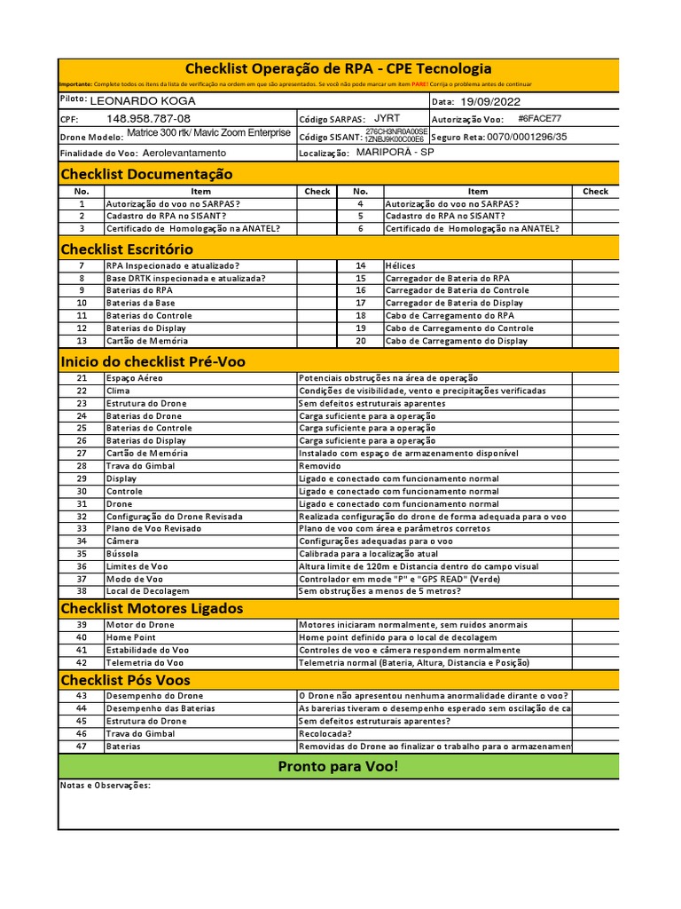 Checklist RPA | PDF | Voo | Aviação