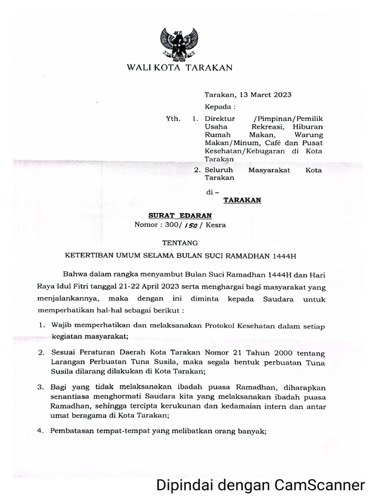 Surat Edaran Ketertiban Umum Selama Bulan Ramadhan | PDF