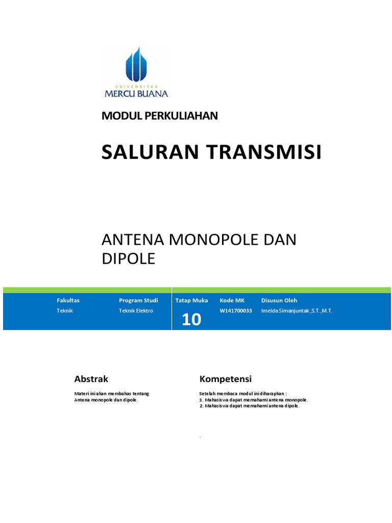 Modul 10 - Antena Monopole Dan Dipole | PDF | Sains & Matematika