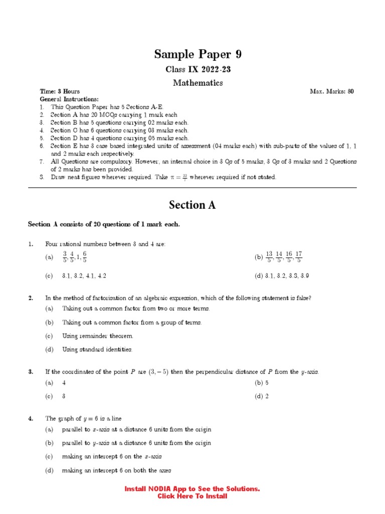 Class 9 CBSE Sample Paper Exam 2023 9 | PDF