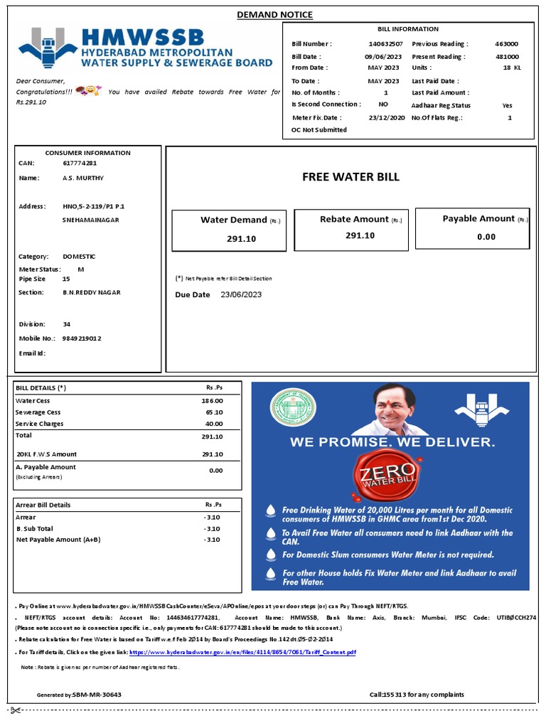 Free Water Bill | PDF | Rebate (Marketing) | Economies