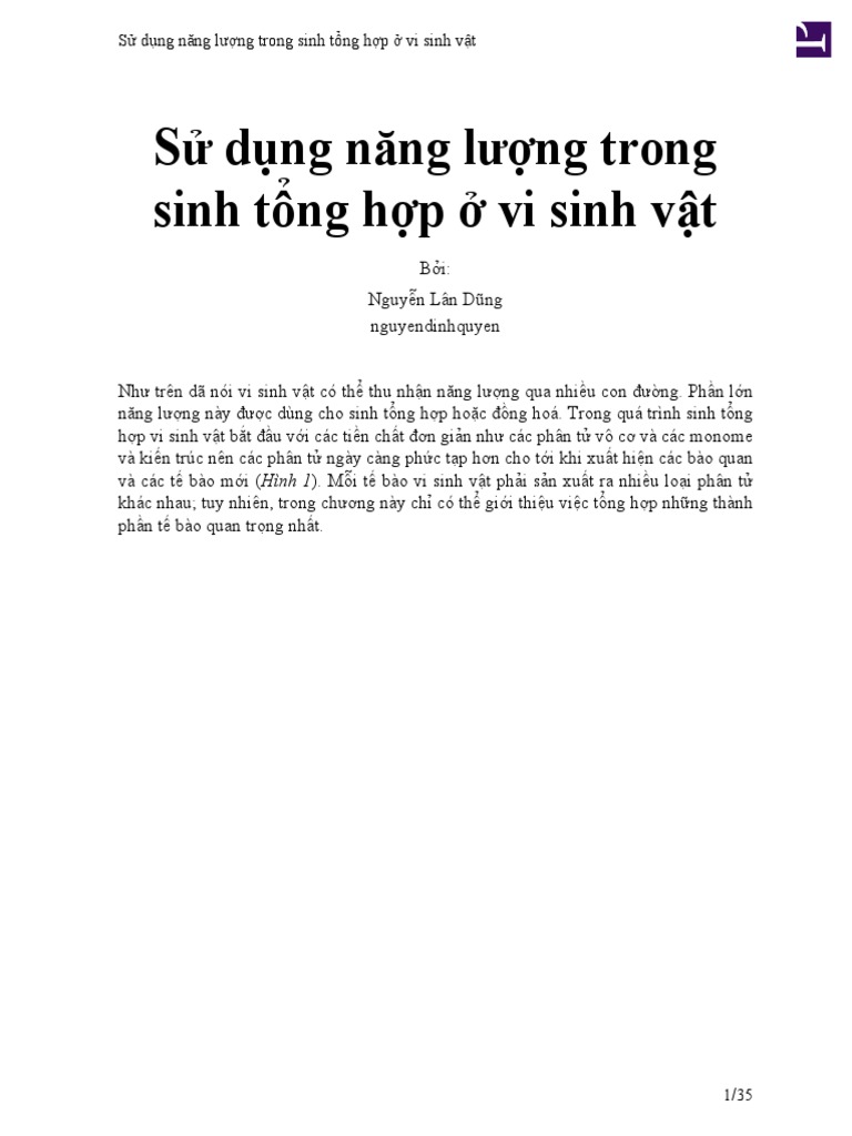 S D NG Năng Lư NG Trong Sinh T NG H P VSV | PDF