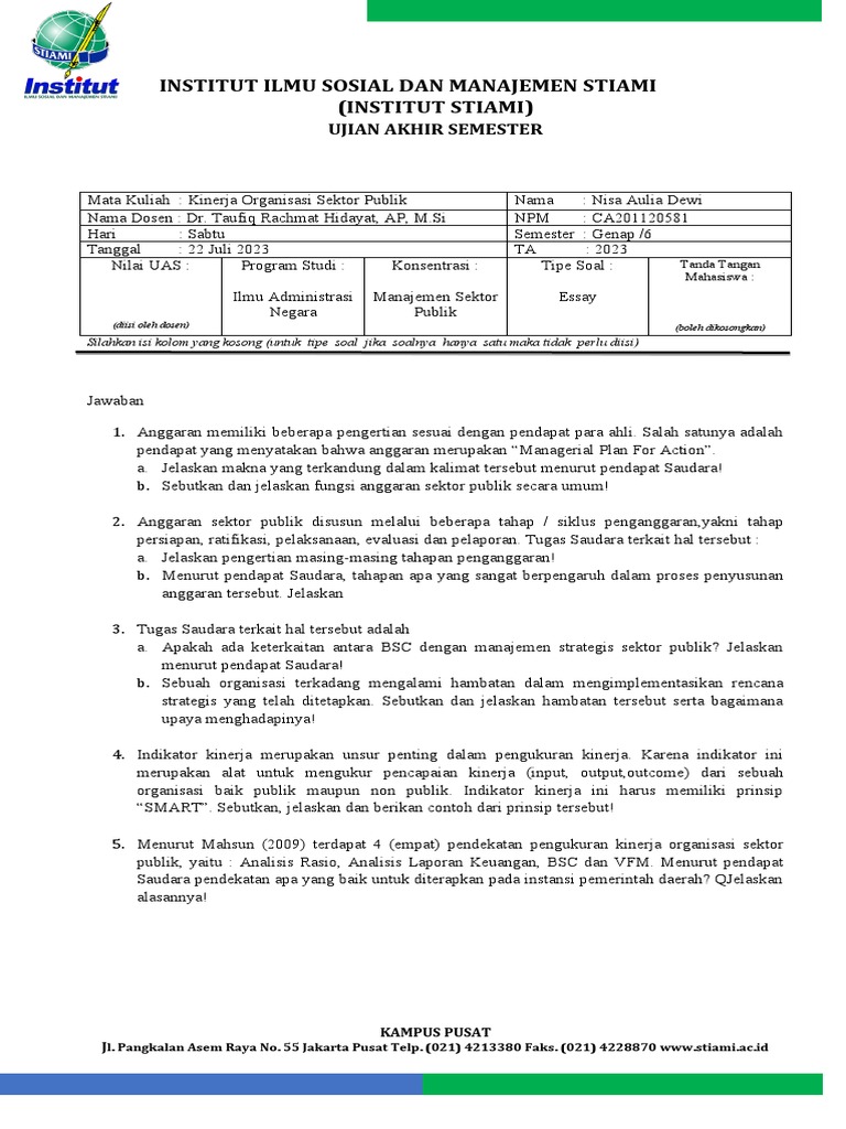 UAS Kinerja Organisasi | PDF | Karier & Perkembangan | Komputer