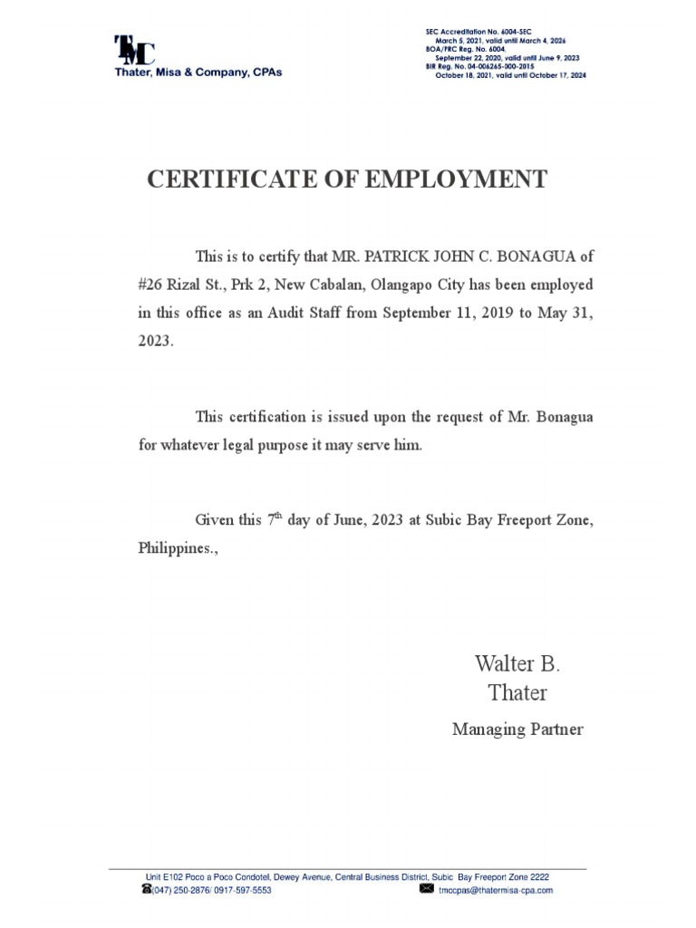 Certificate of Employment | PDF