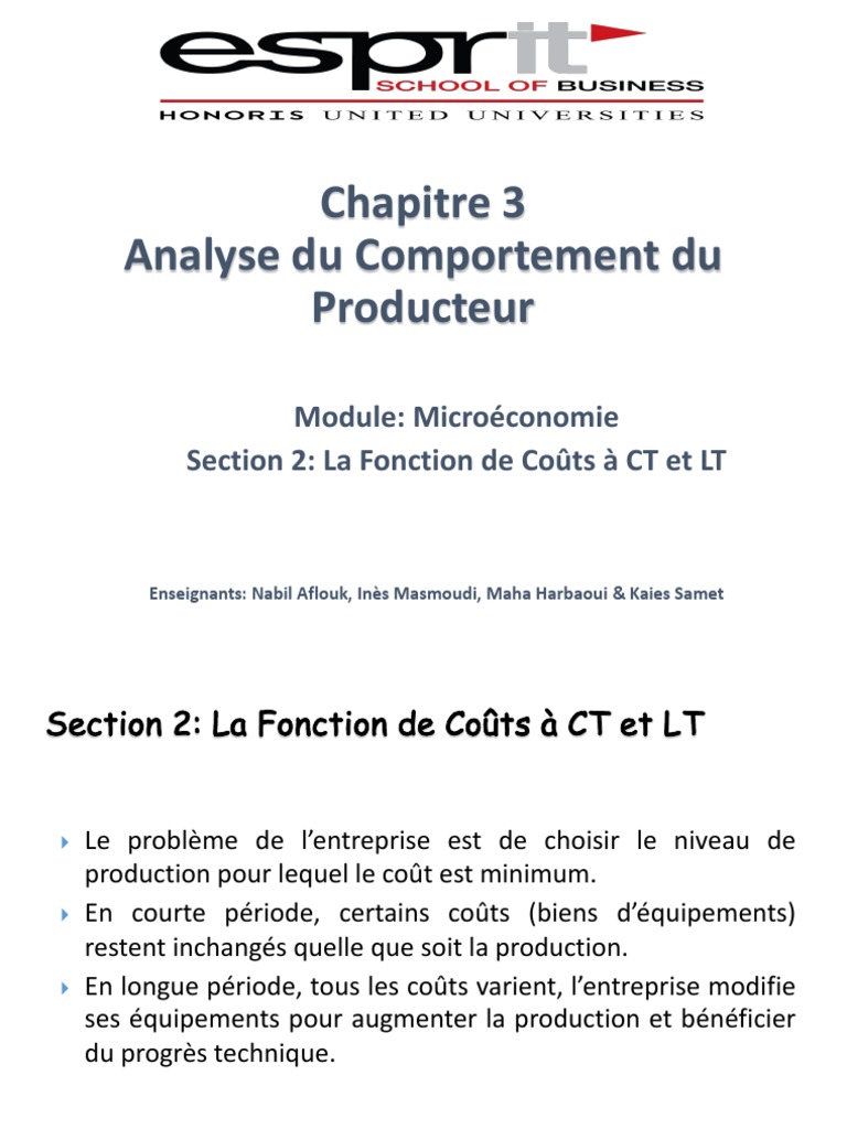 Chapitre 3 Section 2 La fonction de coût | PDF