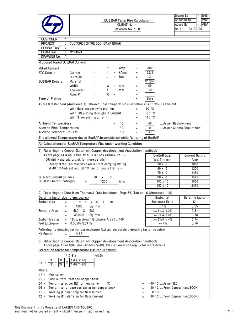Busbar Calculation | PDF