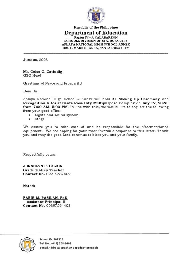 Request for Ceremony Equipment | PDF