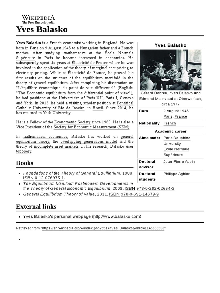 Yves Balasko | PDF | Economic Theories | Microeconomics