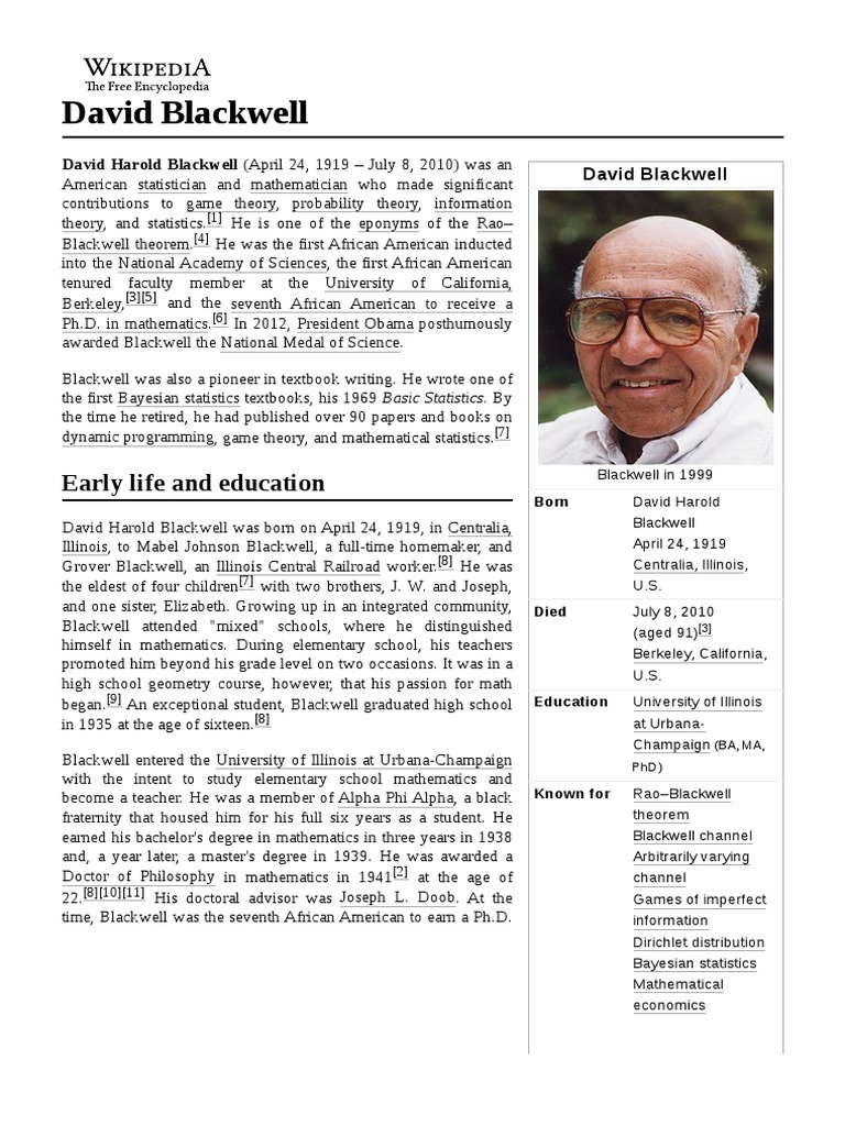 David Blackwell | PDF | Mathematics | Science